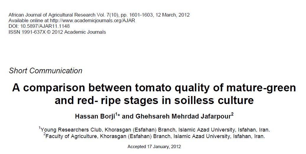 A Comparison Between Tomato Quality of Mature Green and Red Ripe Stages ...